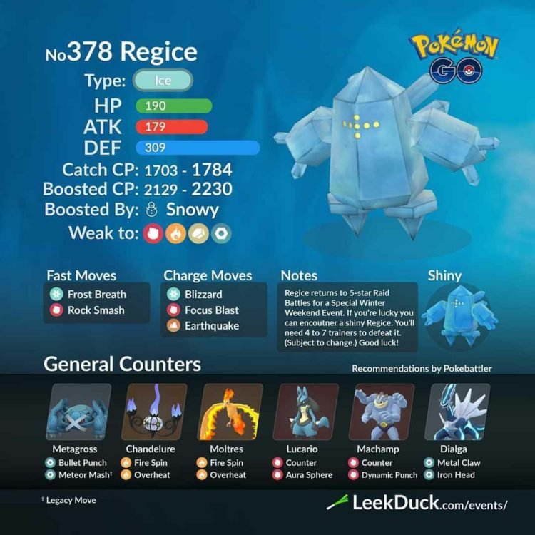 Pokemon Go : Regice Counters Guide & Raid Boss CP - DigiStatement